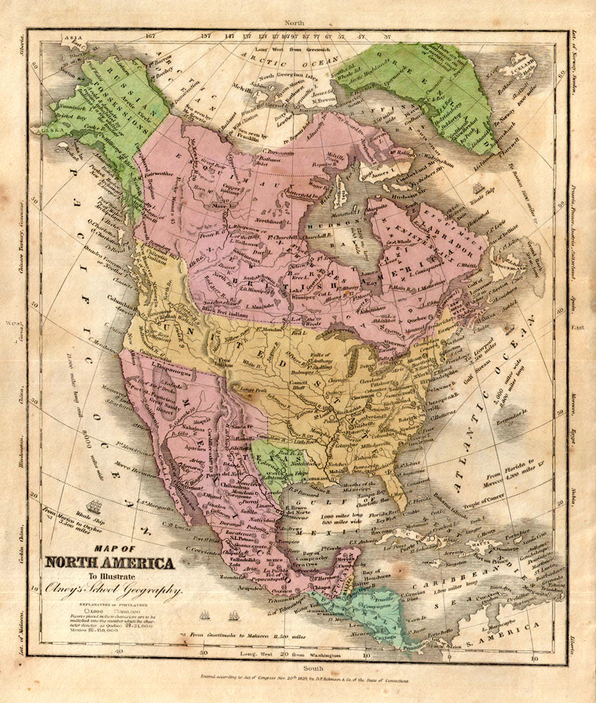 (North America) Map of North America To Illustrate Olney's School Geog ...