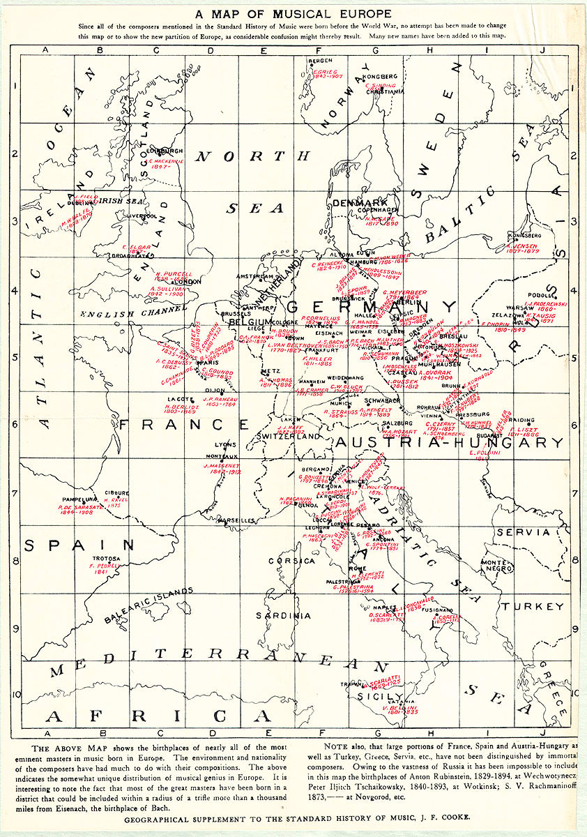 (Music-Europe) A Map of Musical Europe – The Old Map Gallery