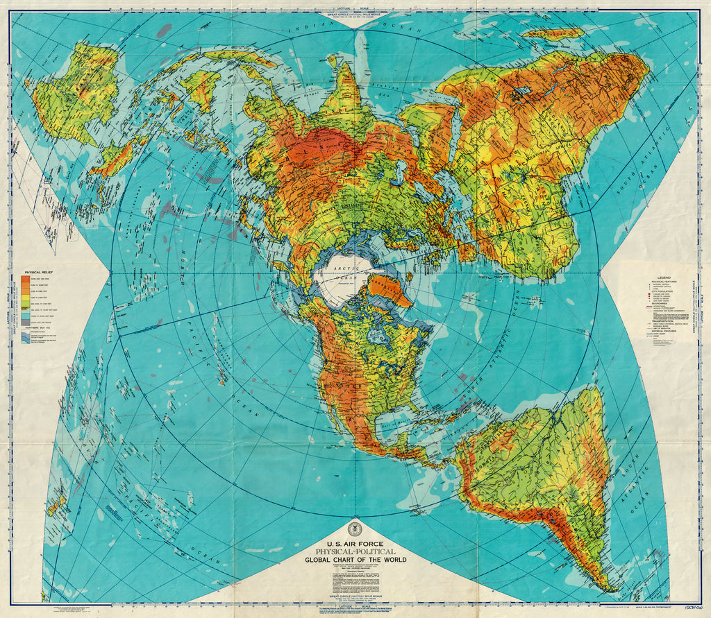 (World) U.S. Air Force Physical - Political Global Chart Of The World ...