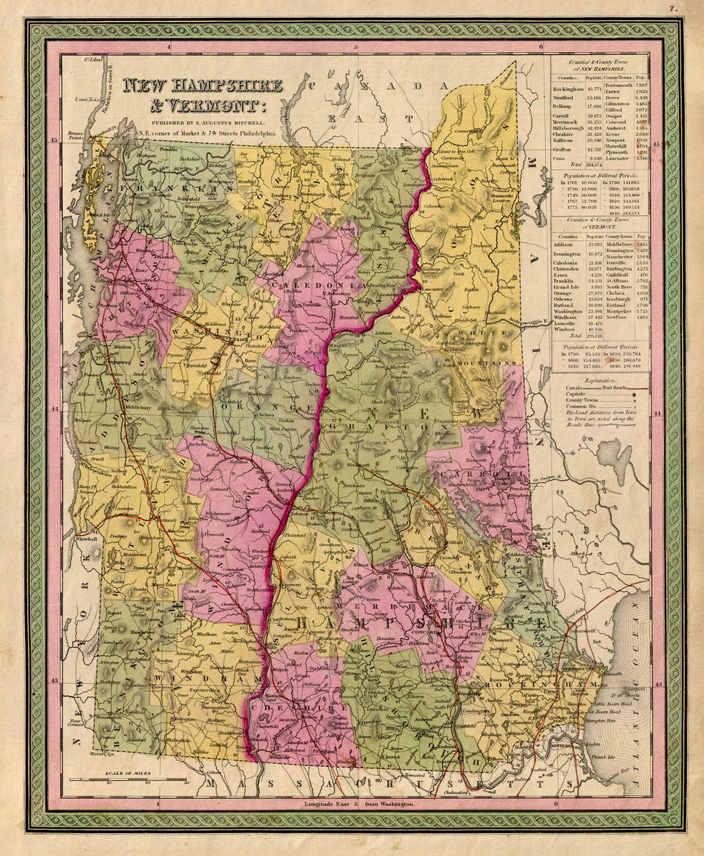 (NH. & VT.) New Hampshire & Vermont – The Old Map Gallery