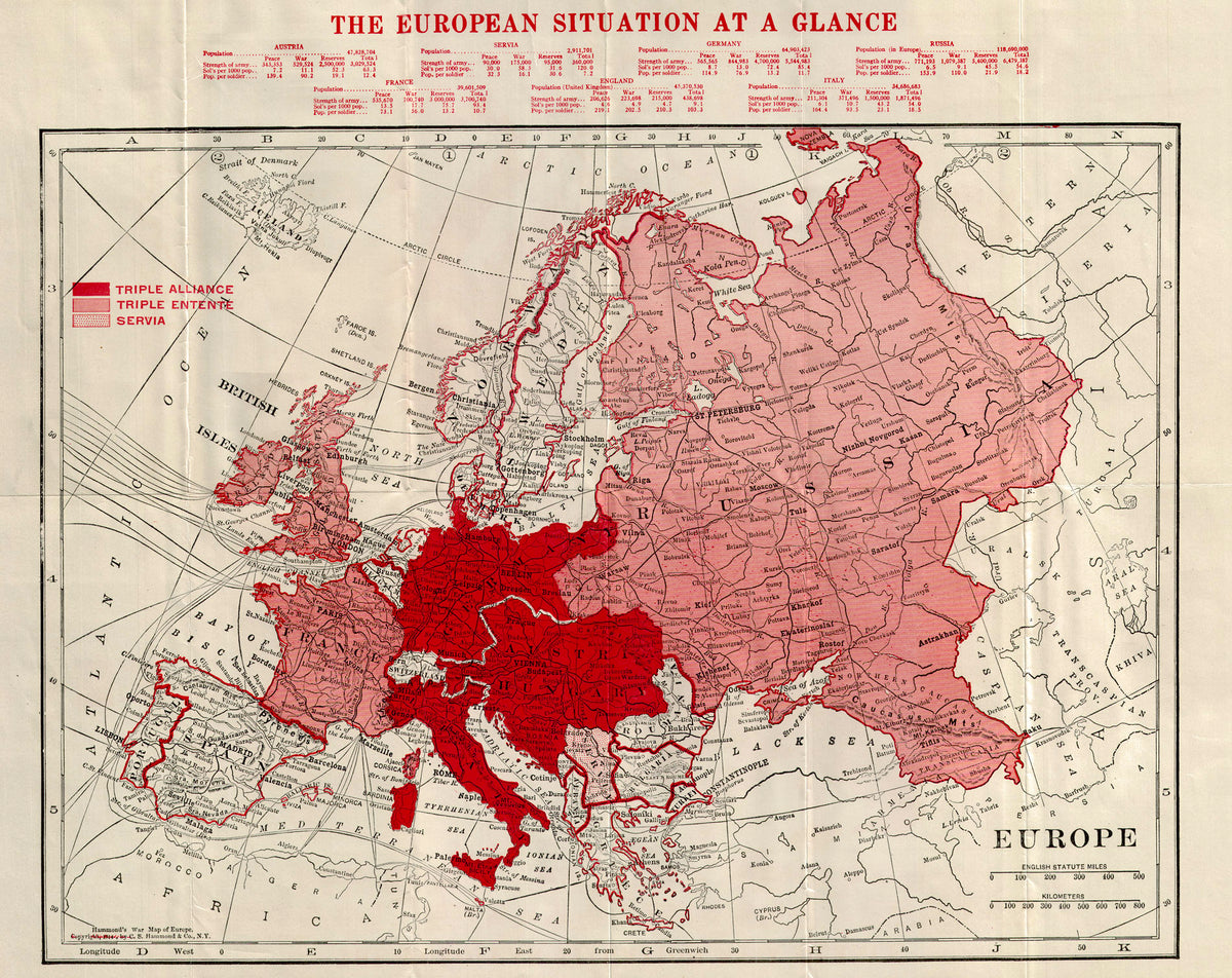 (WWI - Europe) Hammond's War Map Of Europe Showing all Countries Invol ...