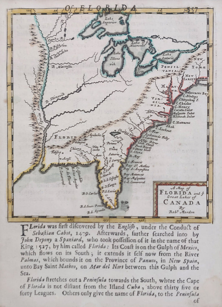 (U.S. & East) A Map of Florida and ye Great Lakes of Canada By Robt. M ...