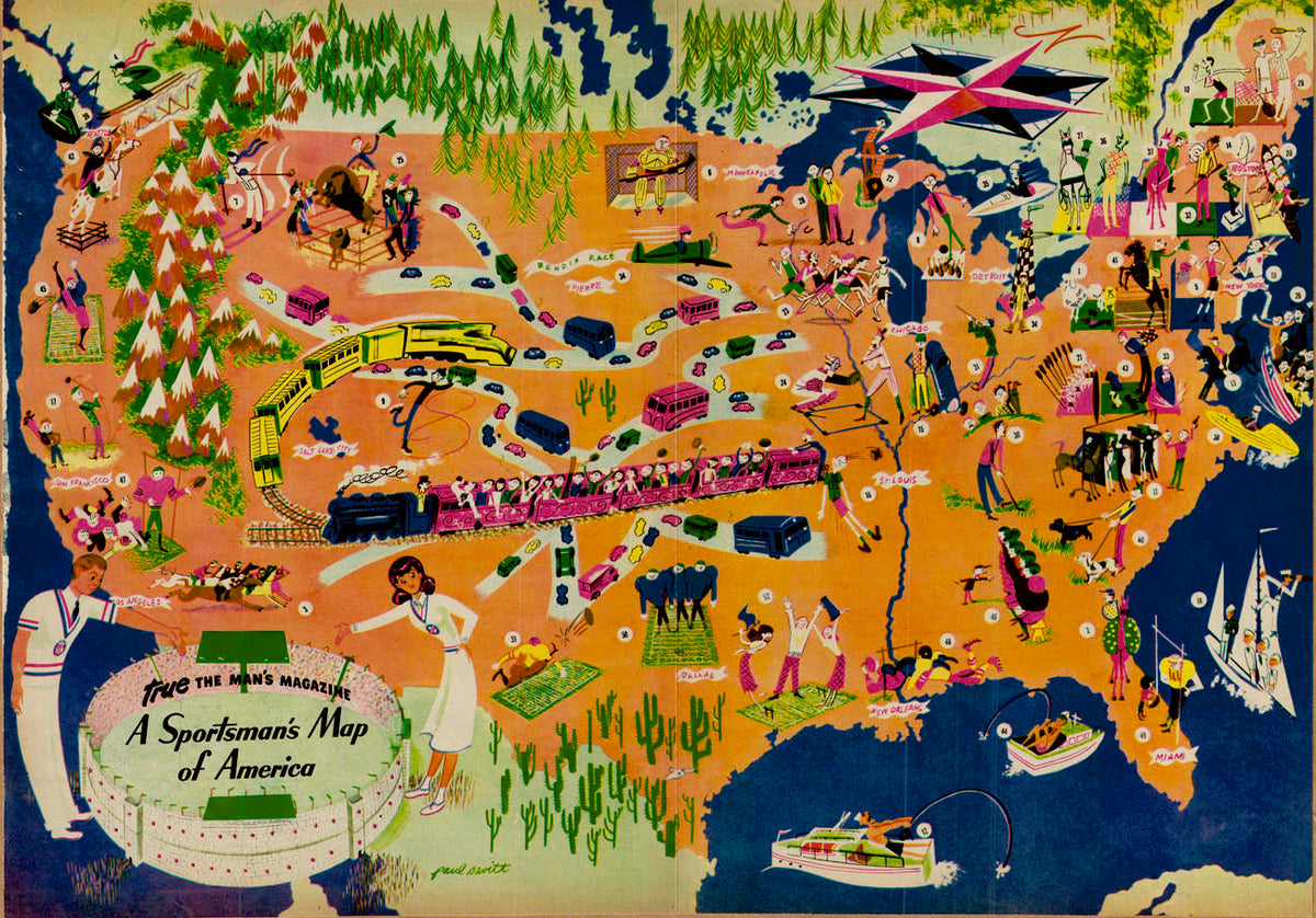 (U.S.) A Sportsman's Map of America – The Old Map Gallery