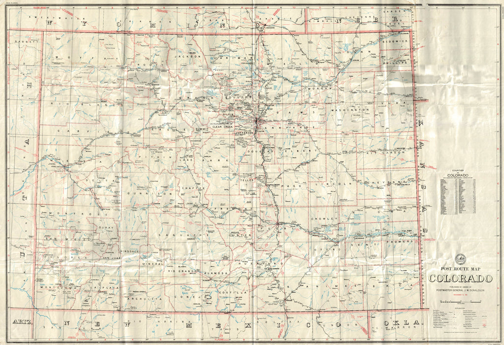 (CO. - Postal) Post Route Map Colorado – The Old Map Gallery