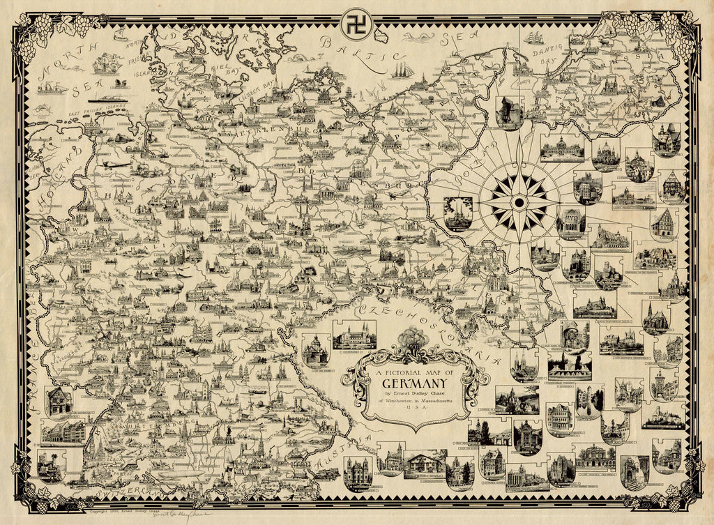 (Germany) A Pictorial Map Of Germany...(reverse swastika) – The Old Map ...