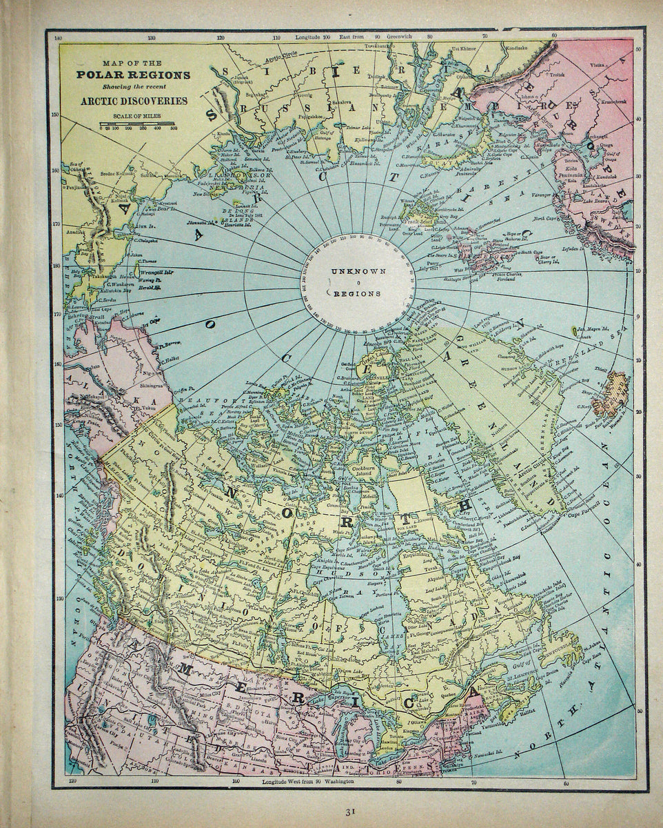 Map of the Polar Regions Showing the recent Arctic Discoveries – The ...