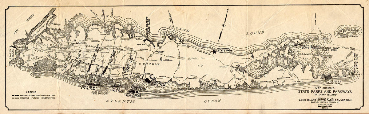 (New York-Long Island) Map Showing State Parks And Parkways On Long Is ...
