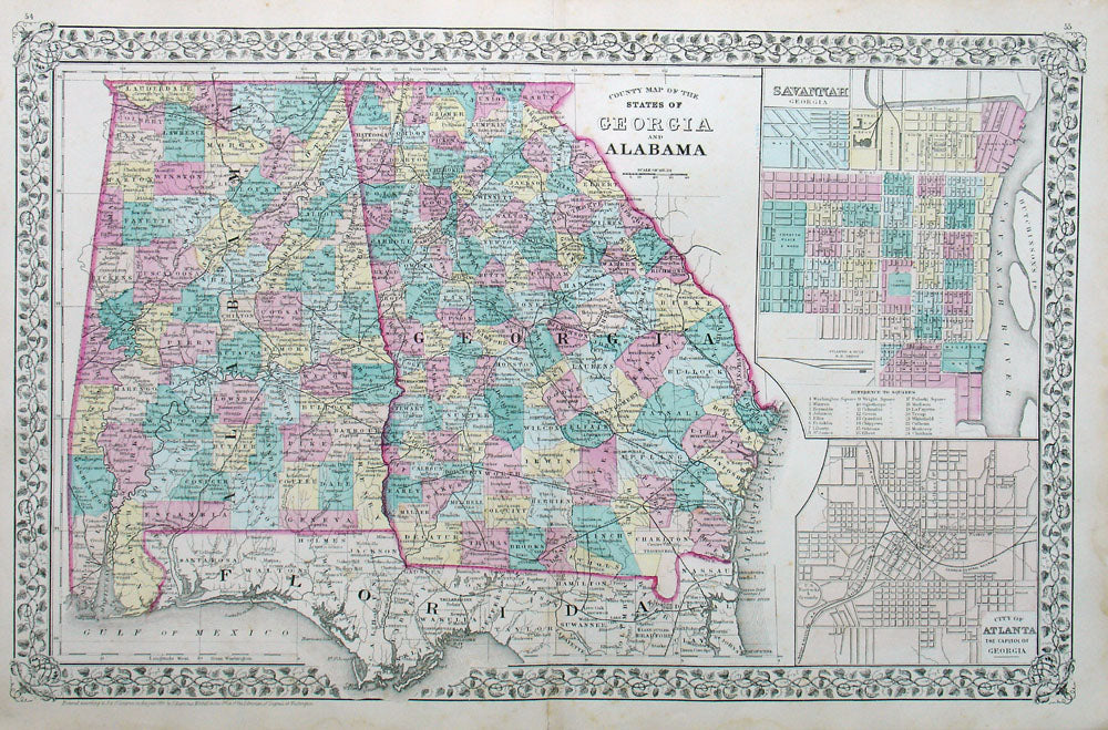 County Map of the States of Georgia and Alabama – The Old Map Gallery