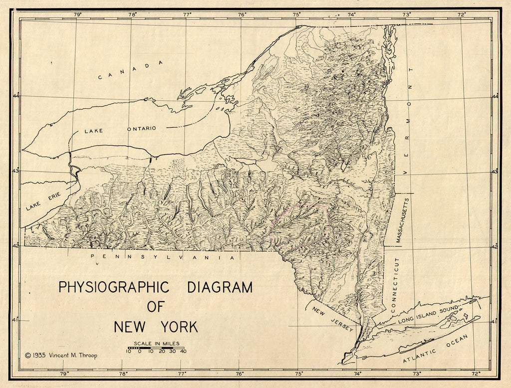 (NY) Physiographic Diagram Of New York – The Old Map Gallery