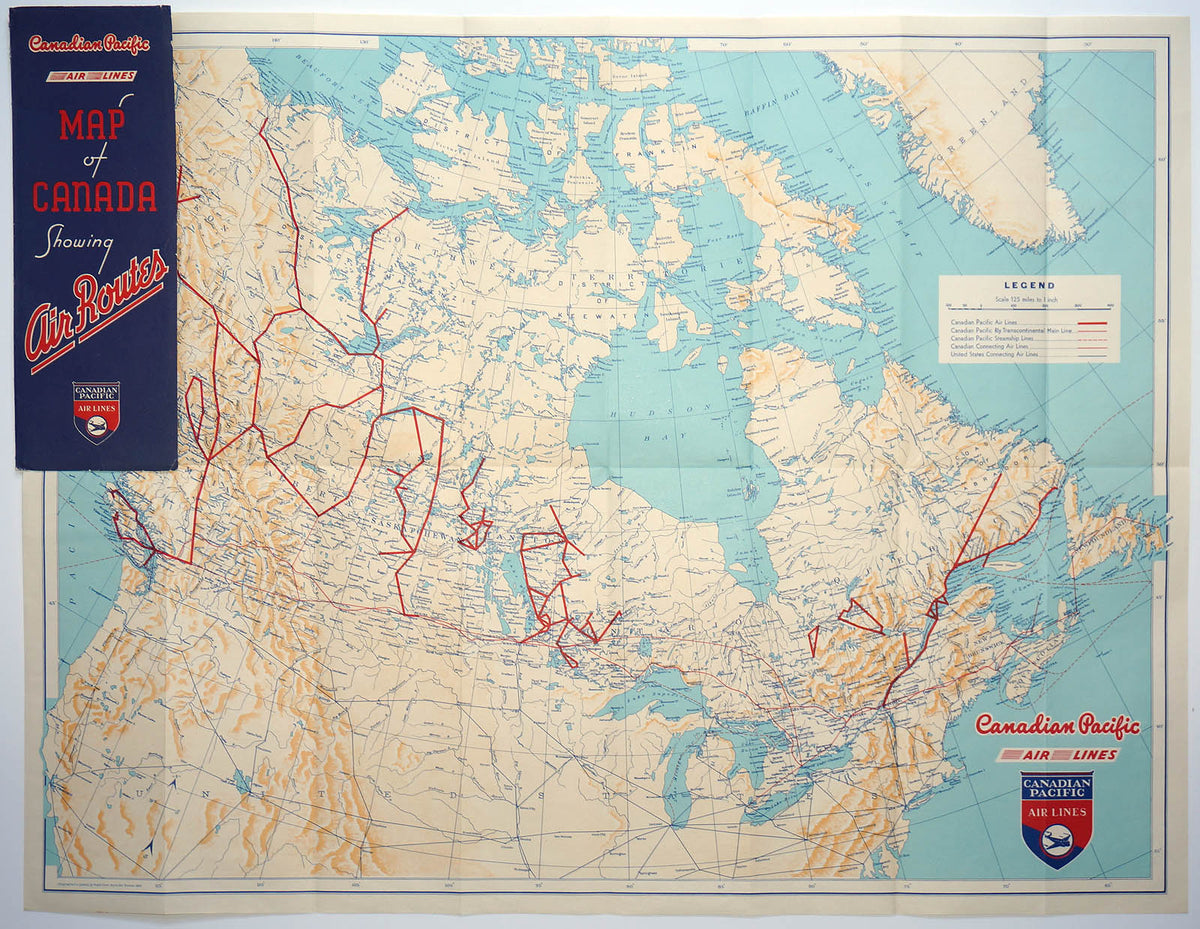 (Canada) Map of Canada Showing Air Routes – The Old Map Gallery