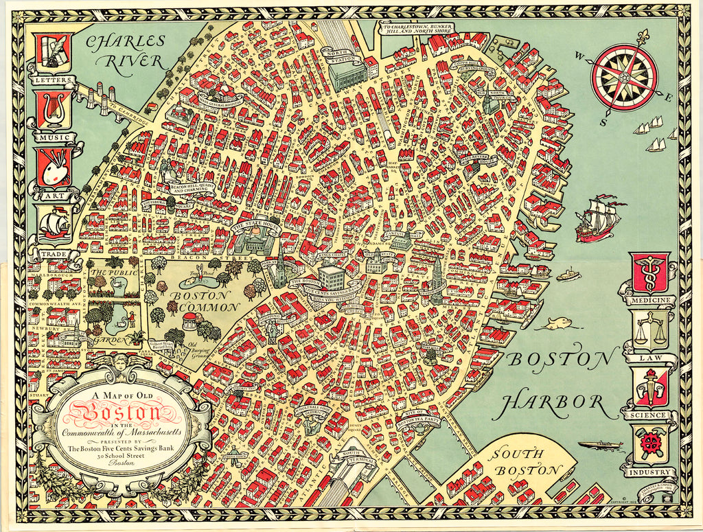 (MA.-Boston) A Map of Old Boston – The Old Map Gallery