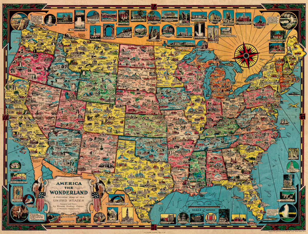 (U.S.) America The Wonderland - A Pictorial Map Of The United States ...