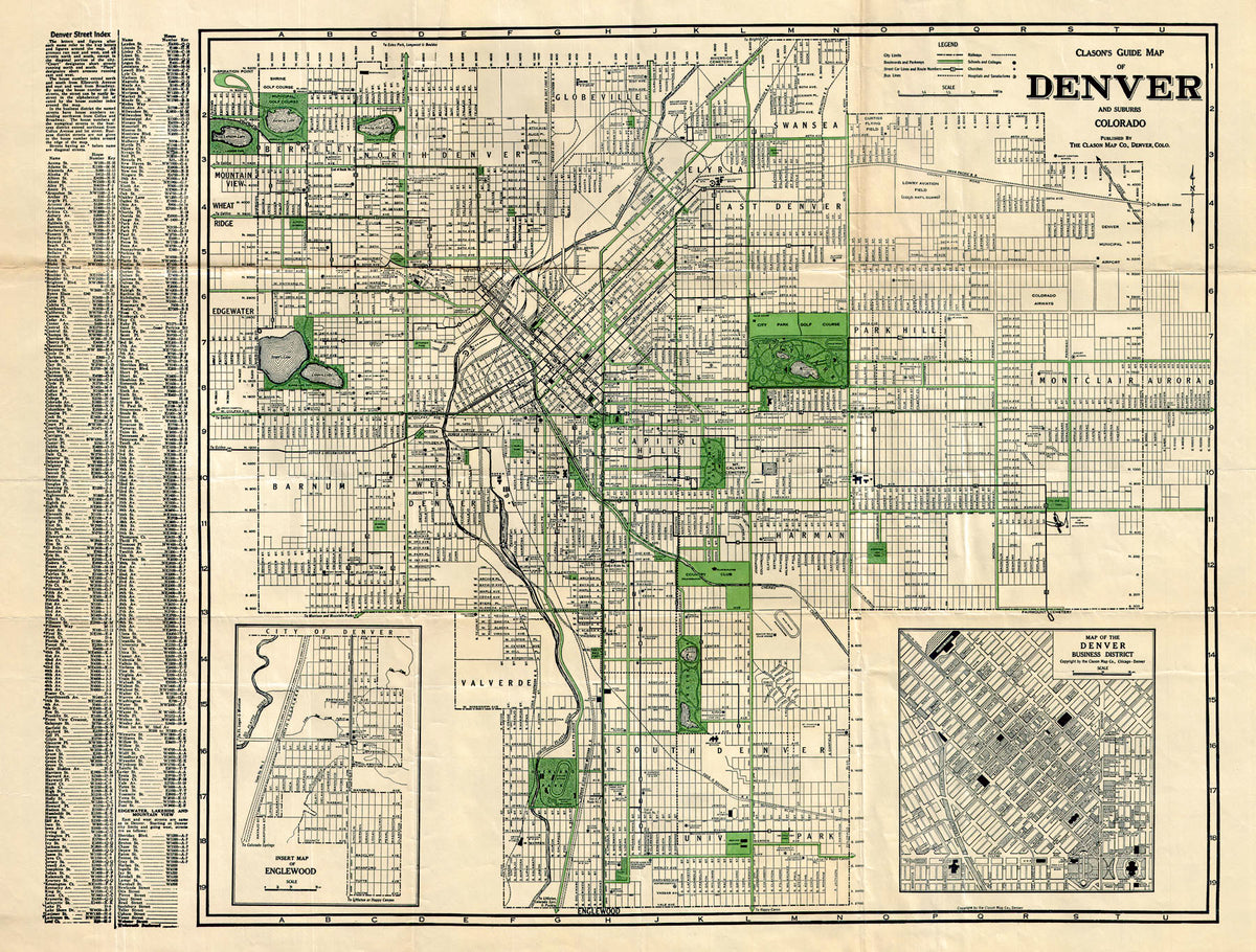 (CO. - Denver) Clason's Guide Map of Denver And Suburbs... – The Old ...
