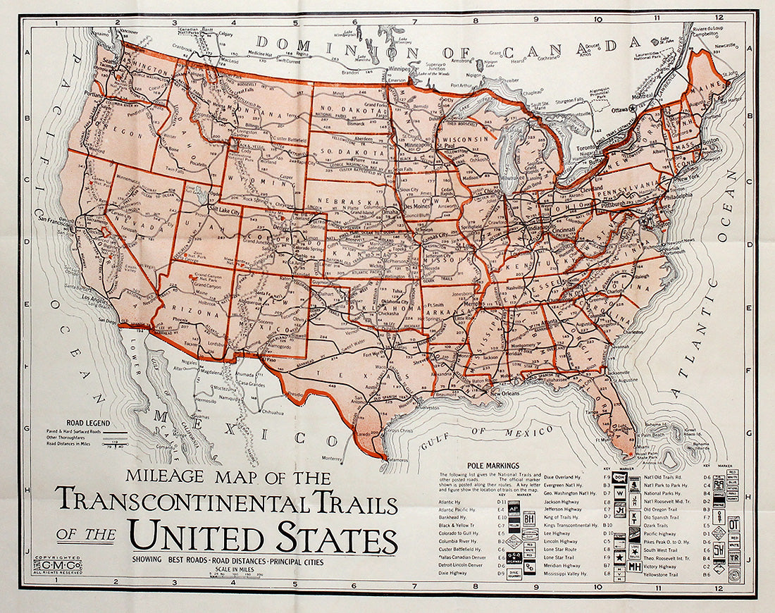 (US) Mileage Map Of The Transcontinental... – The Old Map Gallery