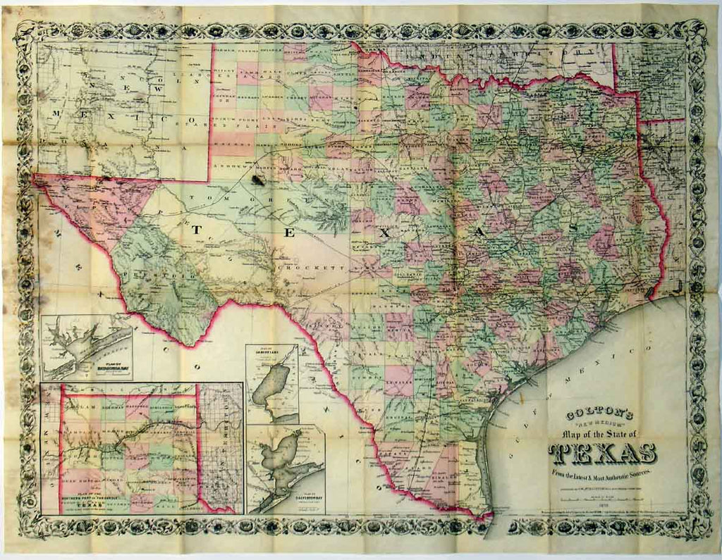 (Texas) Colton's "New Medium" Map of the State of Texas... – The Old ...