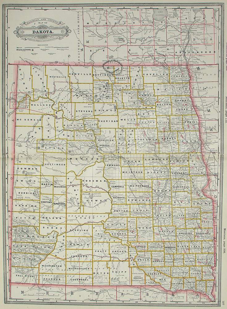(North Dakota & South Dakota) Railroad and County Map of Dakota – The ...