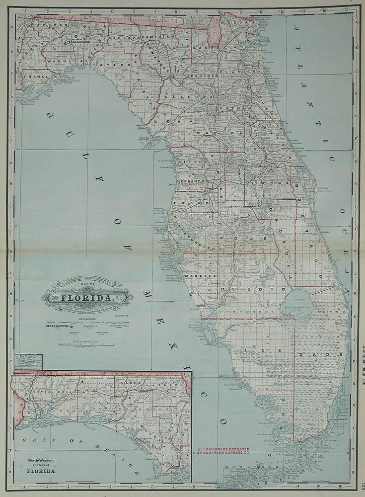 (Florida) Railroad and County Map of Florida – The Old Map Gallery