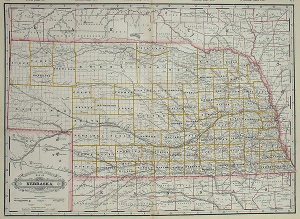 (Nebraska) Railroad and County Map of Nebraska – The Old Map Gallery