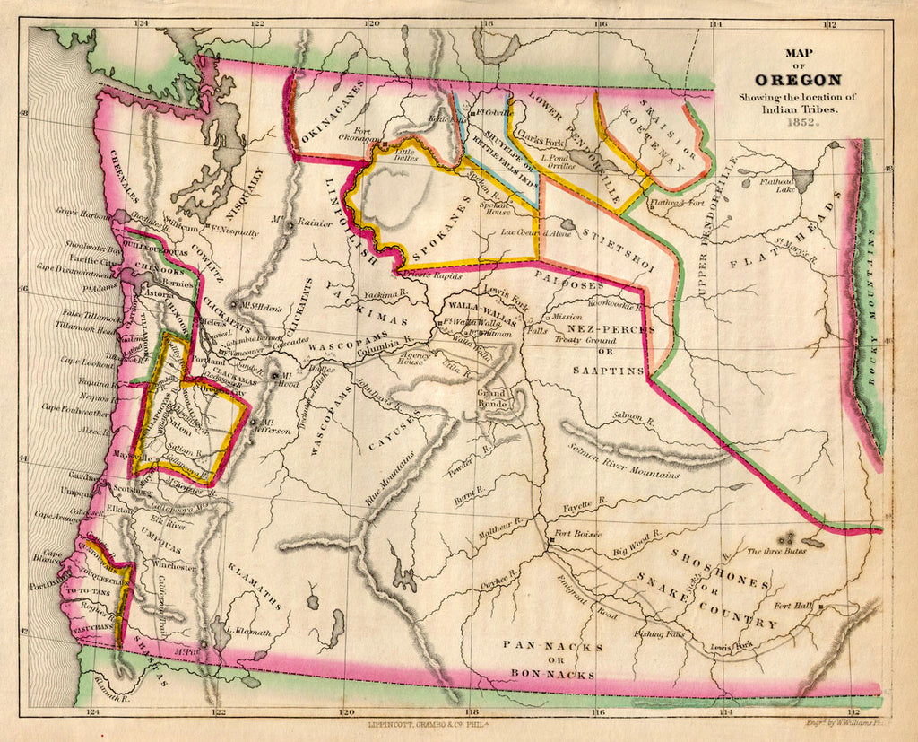 (Pacific Northwest) Map of Oregon Showing the location of Indian Tribe ...