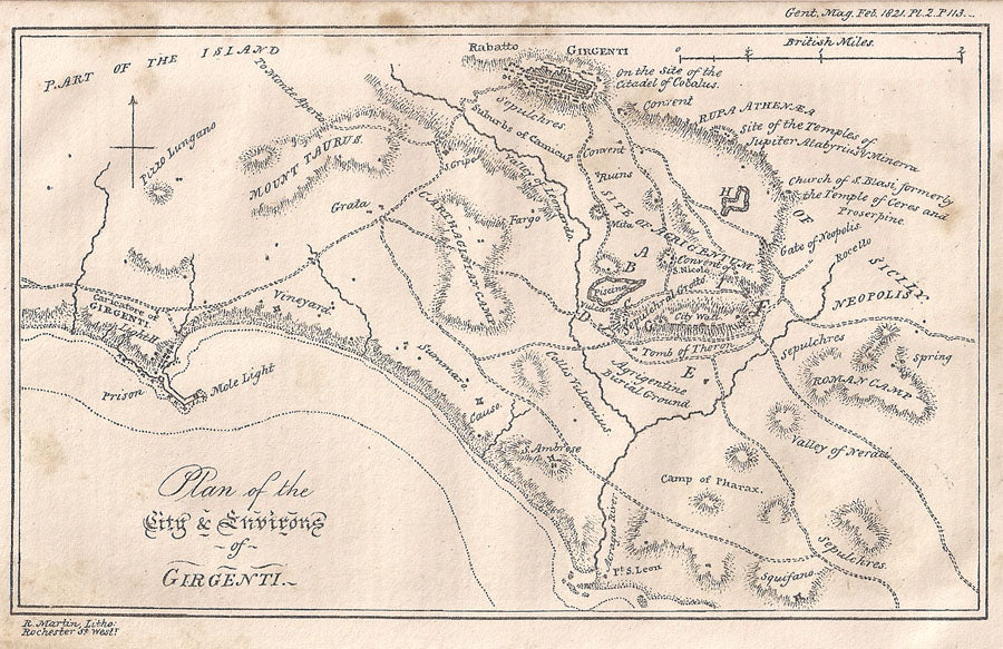 (Agrigento) Plan of the City & Environs of Girgenti – The Old Map Gallery