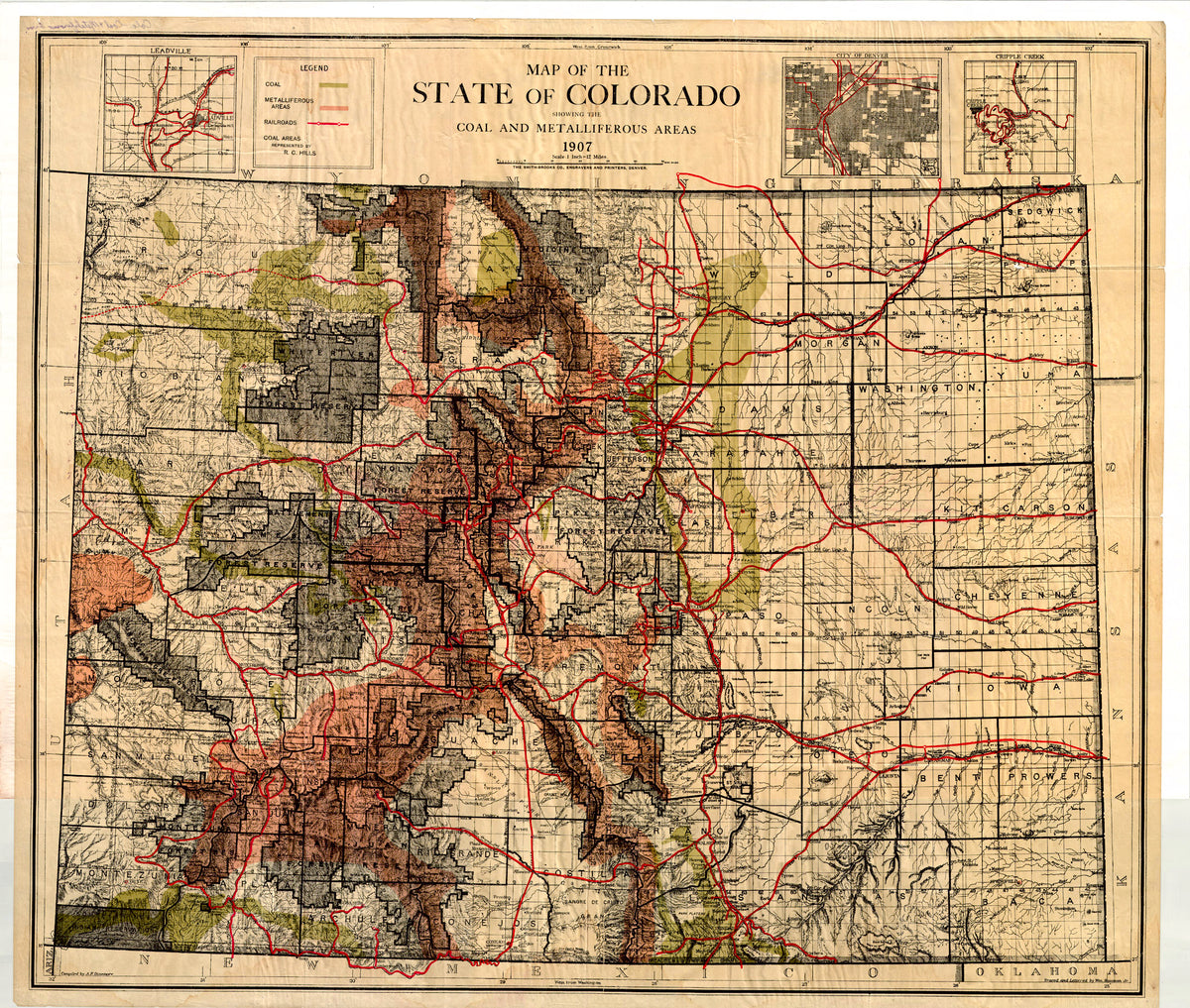 (CO.-thematic) Map Of The State of Colorado Showing the Coal And Metal ...