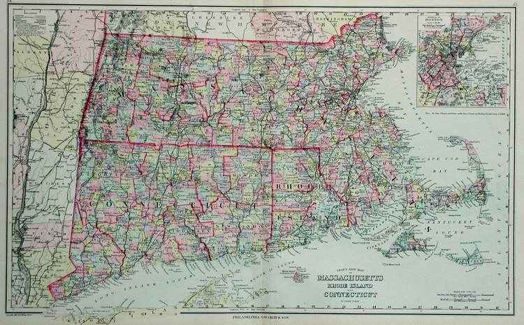 Gray's New Map of Massachusetts Rhode Island and Connecticut – The Old ...