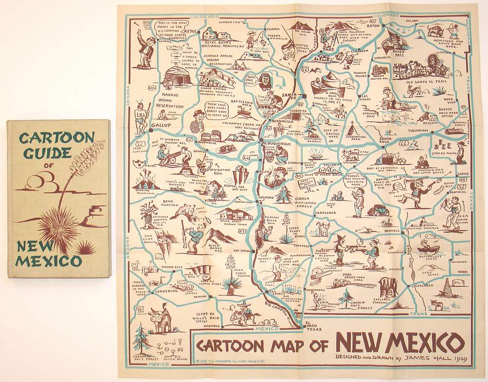(New Mexico) Cartoon Guide of New Mexico – The Old Map Gallery