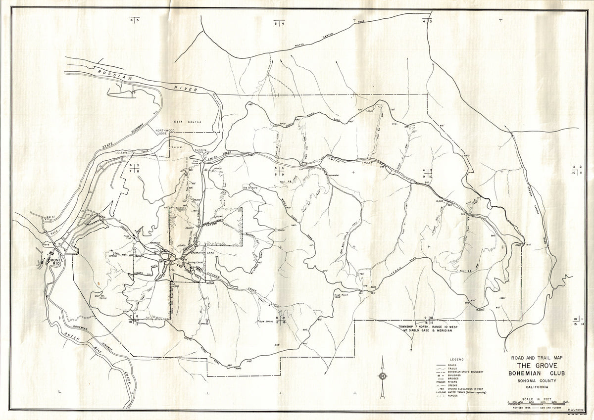 (CA.) Road And Trail Map- The Grove Bohemian Club- – The Old Map Gallery