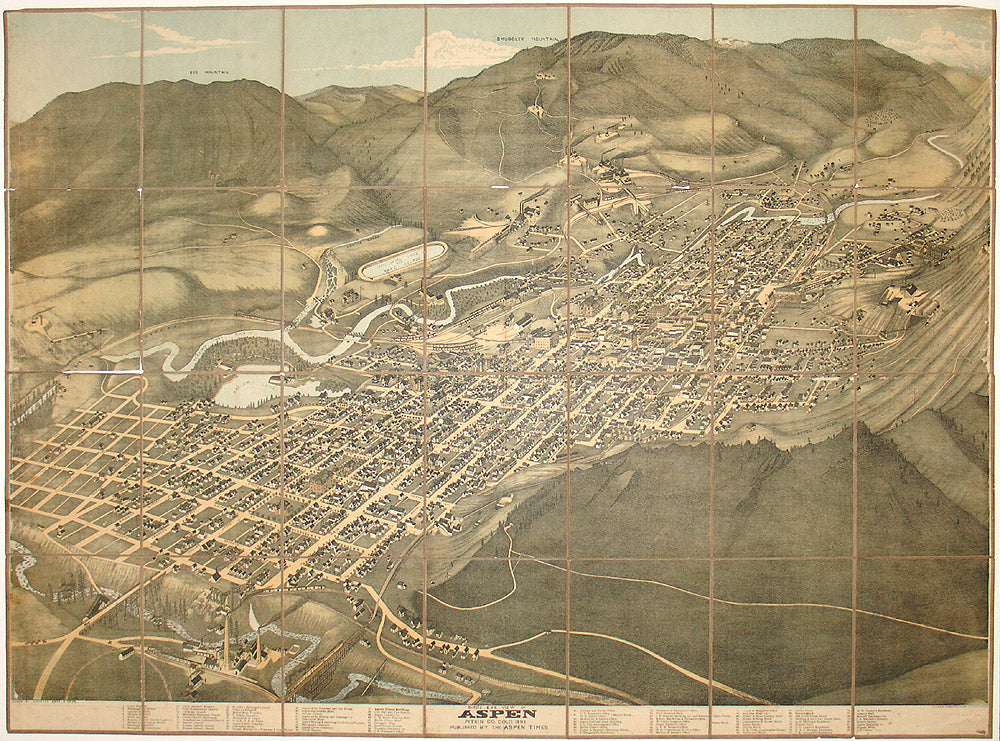 (Colorado - Aspen) Birds Eye View of Aspen – The Old Map Gallery