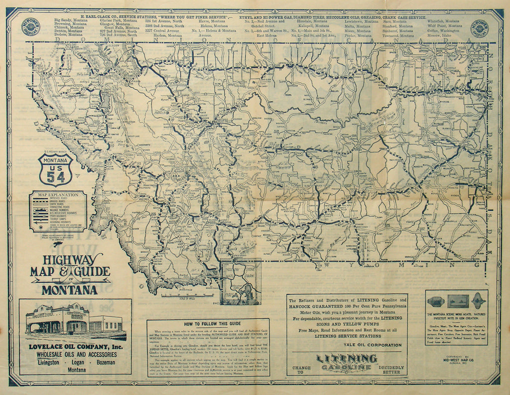 (MT) Highway Map & Guide of Montana – The Old Map Gallery
