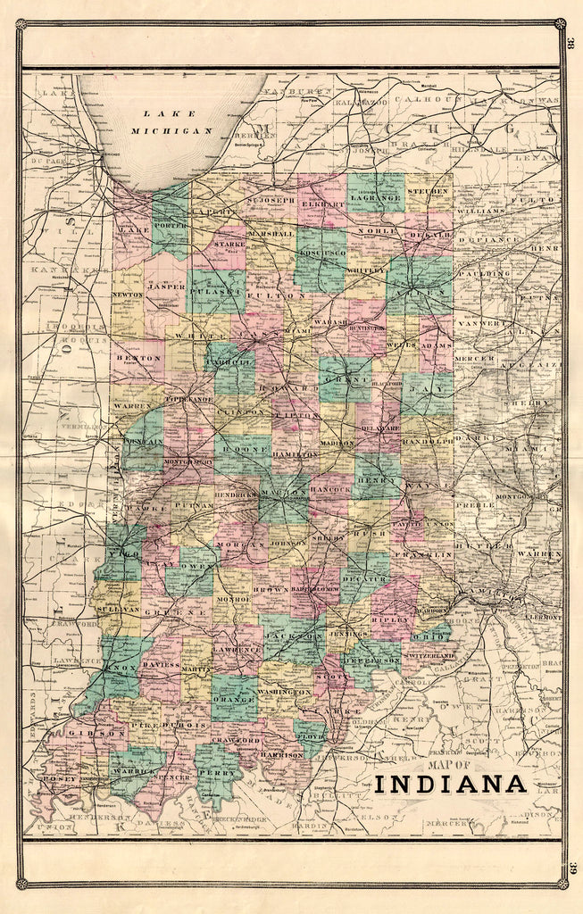 (IN.) Map of Indiana – The Old Map Gallery