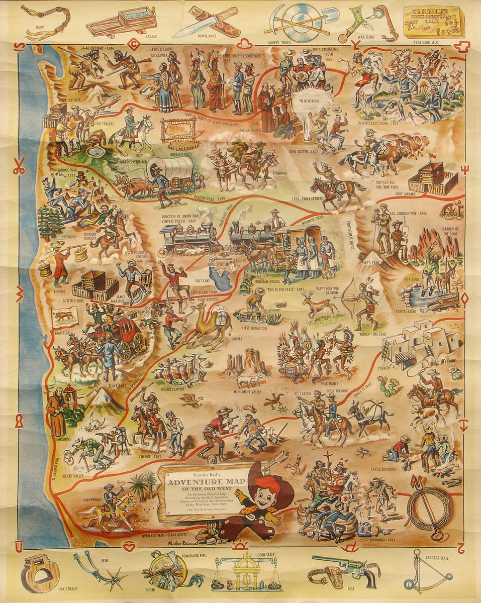 (West) Adventure Map of The Old West – The Old Map Gallery