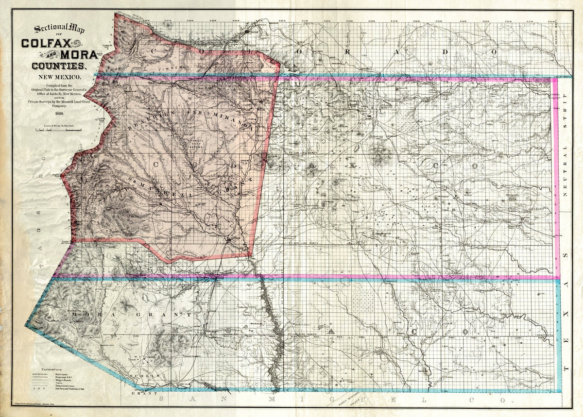 (NM.- CO.) Sectional Map of Colfax and Mora Counties – The Old Map Gallery